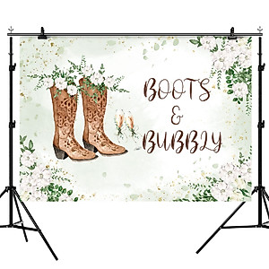Rsuuinu Boots and Bubbly Bridal Shower Backdrop Western Leaves Flowers Wedding Photography Background Champagne Bride to Be Engagement Party Decorations Banner Supplies Favors Photo Booth Props 7x5ft