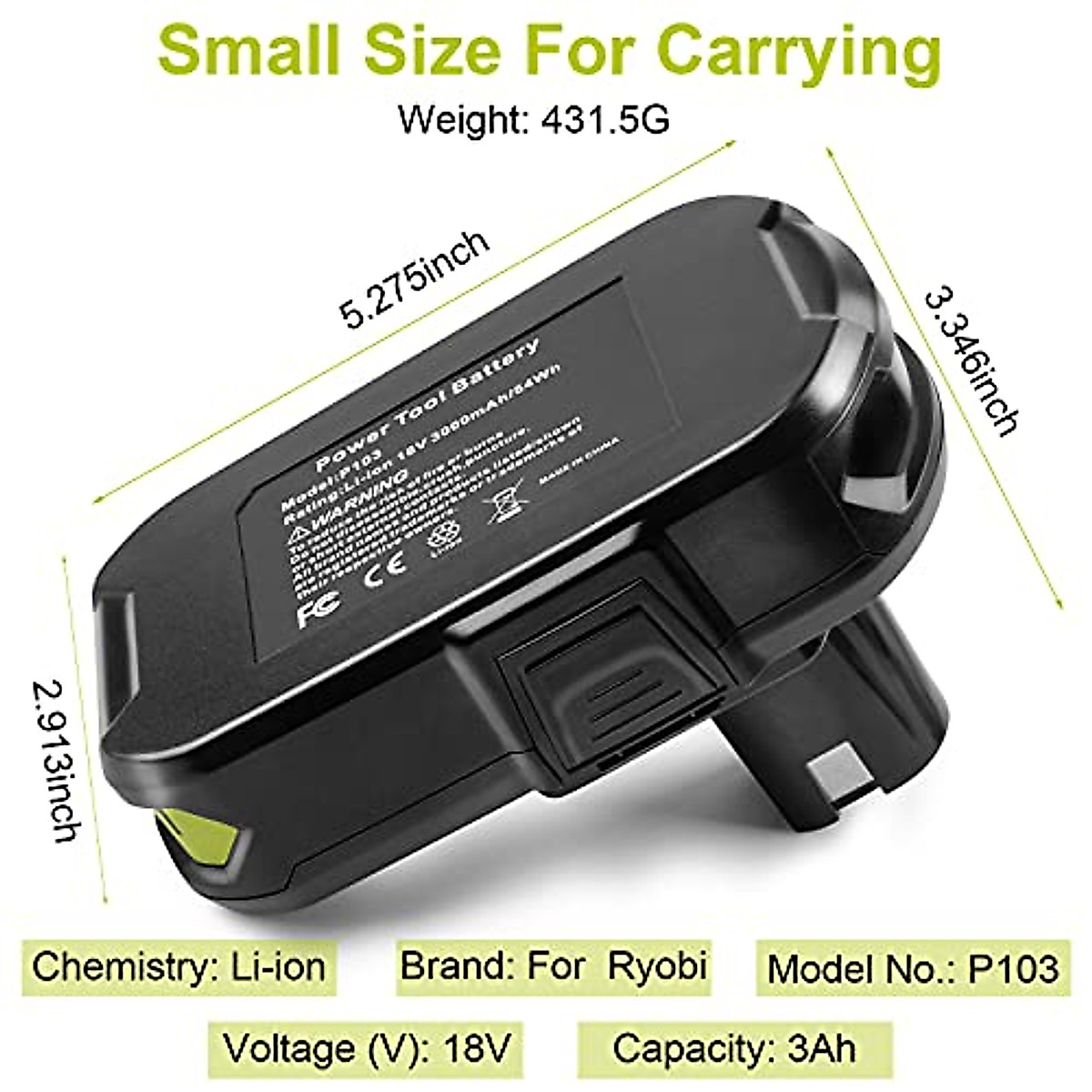 ARyee 3000mAh P108 Lithium Battery Compatible with Ryobi 18 Volt ONE+ P102 P103 P104 P105 P107 P108 P109 P190 P191 P122 with LED (1)
