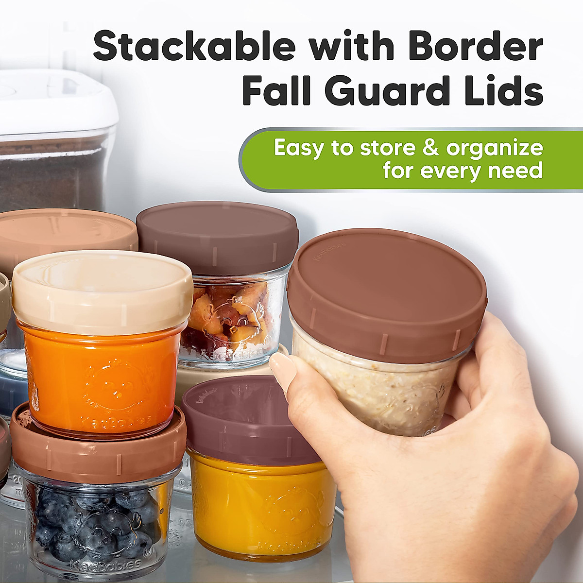 KeaBabies 12-Pack Baby Food Containers and Silicone Baby Food Freezer Tray with Clip-on Lid - 4 oz Glass Food Jars - Breast Milk Trays for Freezer