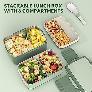 HOMETALL Stainless Steel Bento Box, Stackable Box Adult Lunch 1500ML-6 Compartment for Adults, BPA-Free Containers with Utensil On-the-Go Balanced Eating