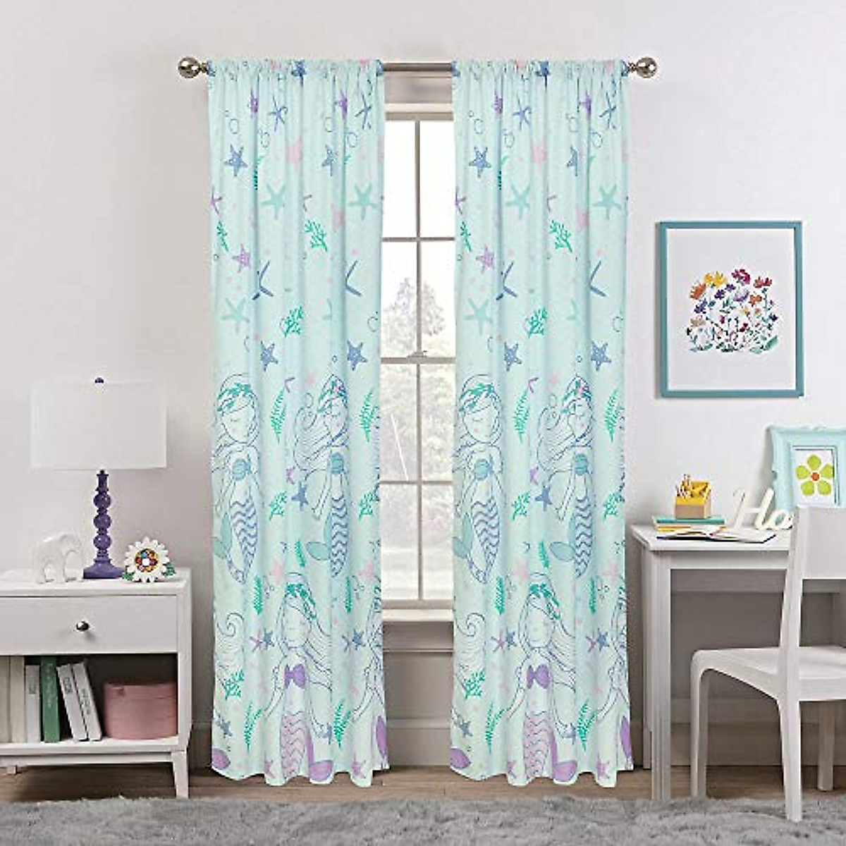Kidz Mix Mystical Mermaid Window Curtains, 48x84, Blue