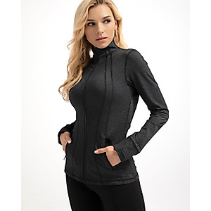 QUEENIEKE Women Athletic Jackets Cottony-Soft Full Zip Slim Fit Workout Running Jacket with Pockets(XL,Black Blend)