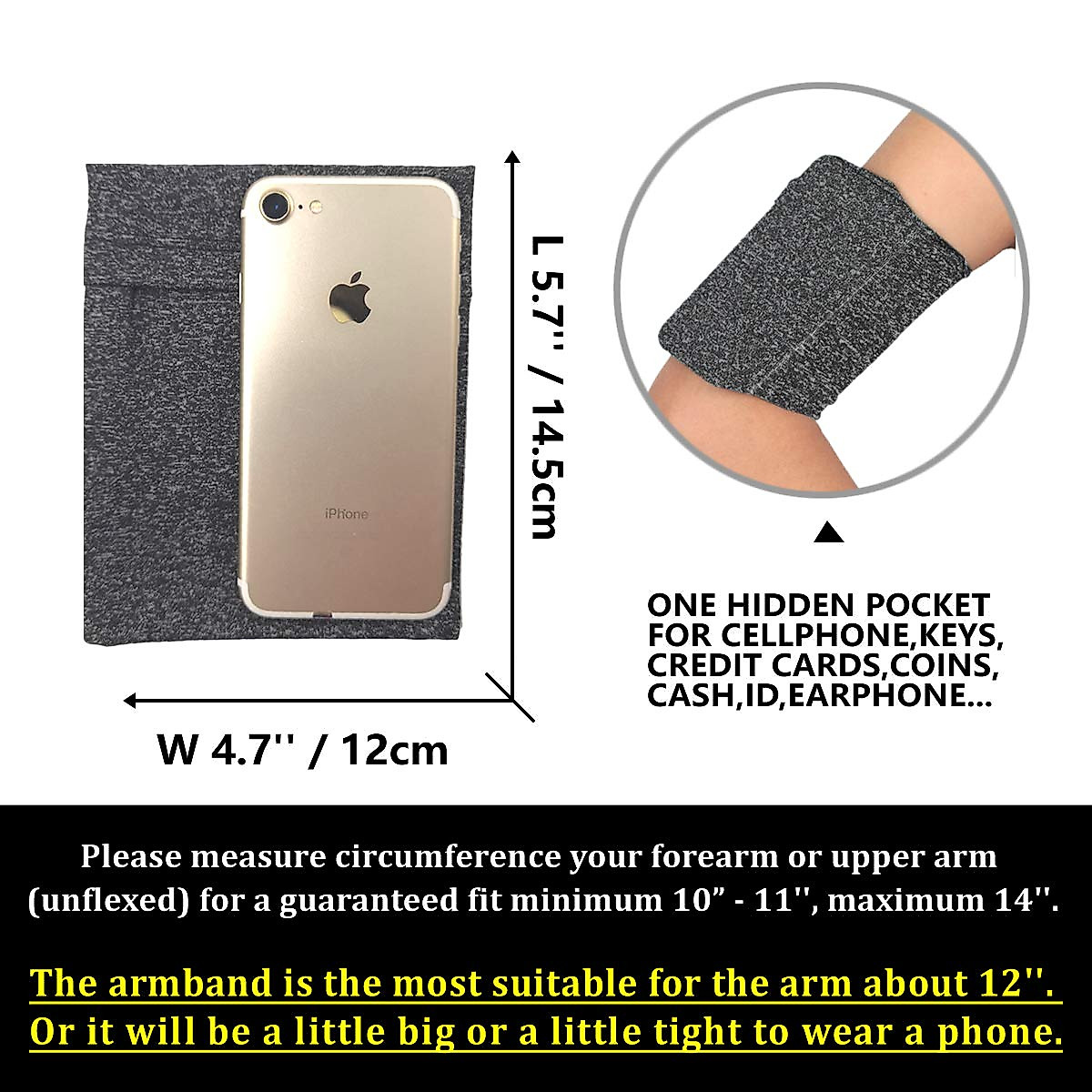 Small Armband Football Basketball Skating Biking - Cell Phone Protective Arm Band Sleeve Strap Pocket Pouch for iPhone 6S 7 8 X XR XS 11 12 13 14 15 Pro Running Walking Jogging/Variegated Black
