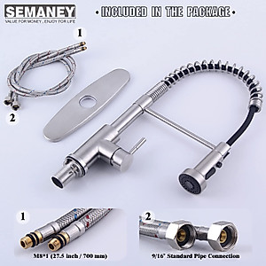 SEMANEY Kitchen Faucets, Brushed Nickel Stainless Steel Single Handle Sink Faucets with Pull Out Sprayer, Pull Down Kitchen Faucet with 10'' Deck Plate to Cover 1 or 3 Holes