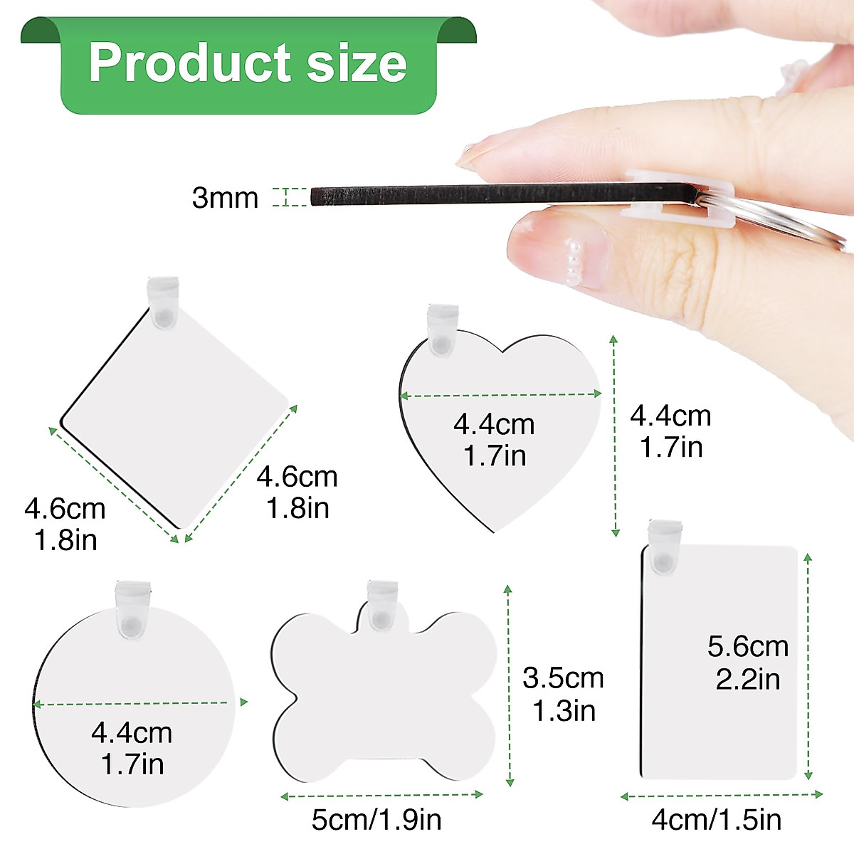 135Pcs Sublimation Keychain Blanks Bulk,MDF Keychain Double Sided Heat Transfer Keychain Board with Film,Key Rings, Plastic Retaining Clips for DIY and Craft(Round, Rectangle, Bone, Square, Heart)