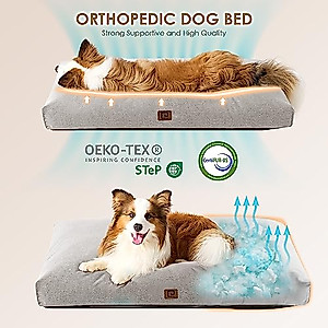 EHEYCIGA Shredded Memory Foam Dog Beds for Large Dogs, Waterproof Orthopedic Large Dog Bed for Crate with Washable Removable Cover, Pet Bed Dog Mattress Dog Pillow with Non-Slipped Bottom, Grey