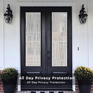 NINETREX Window Privacy Film Frosted Glass Window Film Sticker Decorative Coverings Non-Adhesive Heat Anti-UV for Home Office Living Room,Stripe Patterns，17.5 x 78.7Inches