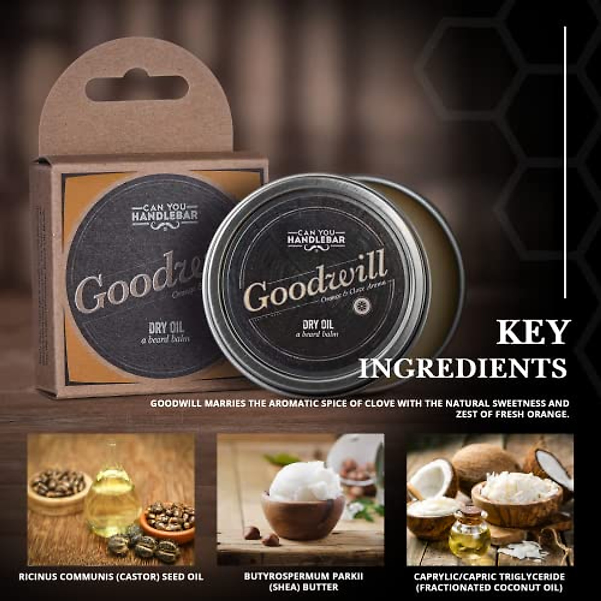 CanYouHandlebar Beard Balm for Men, Dry Oil Beard Wax, Natural Beard Care Conditioner Moisturizer Softener Grooming Products, Orange and Clove Scent, 2 oz Stainless Steel Tin