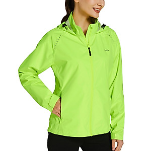 Willit Women's Cycling Running Jackets Rain Windproof Jackets Lightweight Windbreaker Bike Hiking Jacket Packable Hooded Fluorescent Yellow L