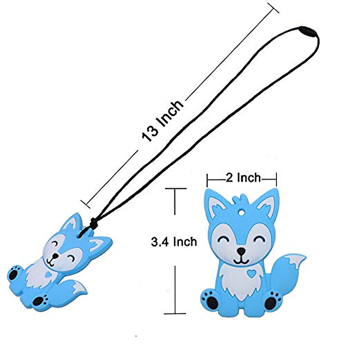 Sensory Chew Necklaces for Kids, Boys, and Girls - 2 Pack Fox Silicone Chewy Toys for Autism, ADHD, SPD, Chewy Oral Motor Chewing Toy for Adults