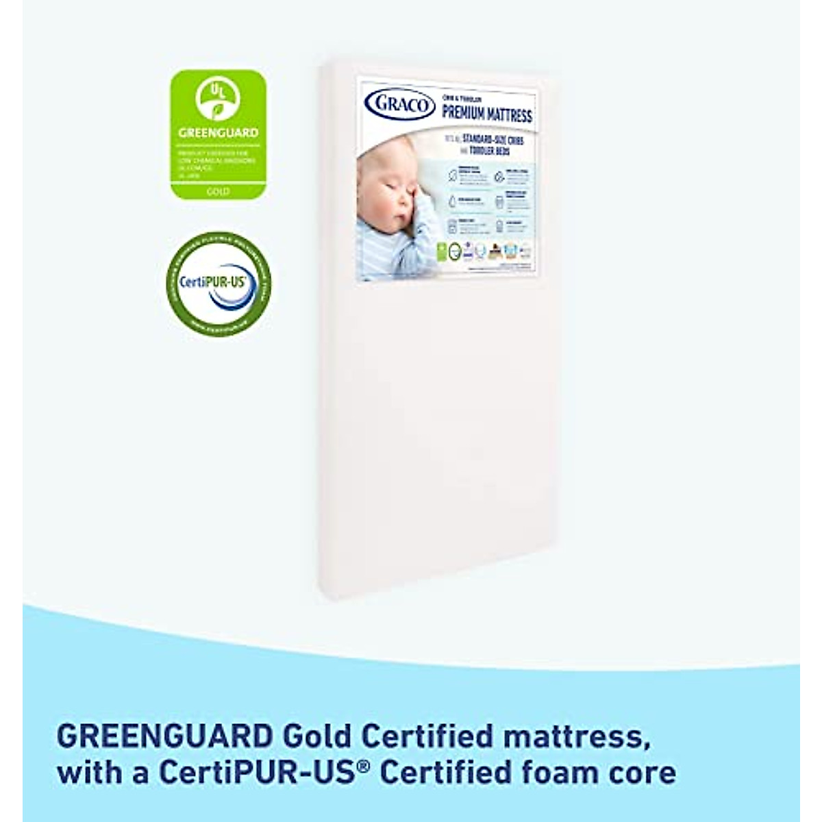 Dream On Me, Full Size 2-in-1 Folding Stationary Side Crib & Graco Premium Foam Crib & Toddler Mattress – GREENGUARD Gold Certified, CertiPUR-US Certified Foam, Machine Washable