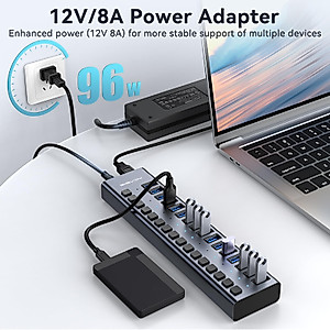 Powered USB 3.1 Hub, ACASIS 16 Ports USB 3.1 Hub with 10Gbps Data Speed，Aluminum Housing, USB Hub Powered with 96W Power Adapter, USB Hub for PC/Laptop, Computer, Flash Drive, Printer, Camera