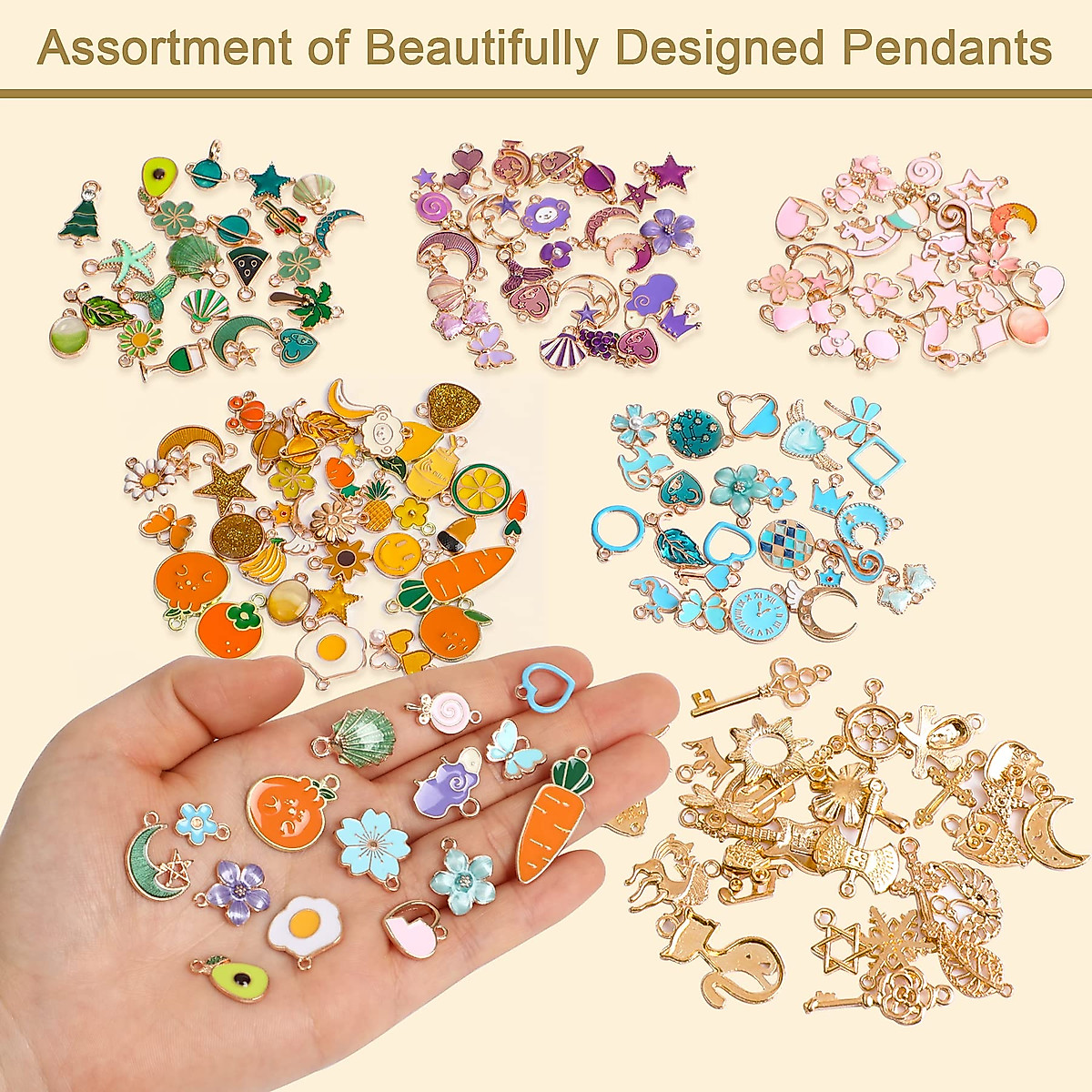SANNIX 200Pcs Bracelet Charms for Jewelry Making Wholesale Bulk Jewelry Making Bracelets Charms Gold Plated Enamel Charms Pendants for Bracelet Necklace Jewelry Making
