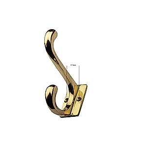 Solid Brass Retro Coat and Hat Hook Rectangle Base with Matching Brass Screws Finished in Polished Brass Heritage Multi Purpose Hook