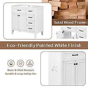 Merax, White 36 Inch Bathroom Vanity with Sink Set Combo, Storage Cabinet with Doors and Drawers, Ceramic Basin Top