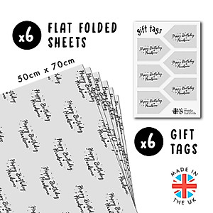 CENTRAL 23 Gray Wrapping Paper for Men - 6 Sheets Giftwrap - Birthday Gift Wrap for Son Boyfriend Husband - Comes With Fun Stickers - Recyclable