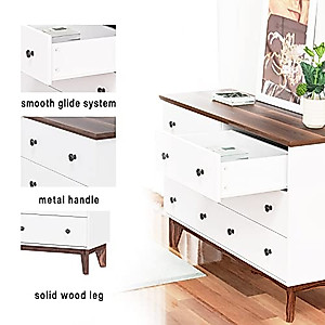 JOZZBY 6-Drawer Double Dresser with Wide Drawers,White Dresser for Bedroom, Wood Storage Chest of Drawers for Living Room Hallway Entryway