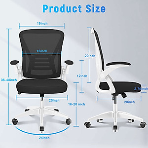 naspaluro Ergonomic Office Chair, Mid-Back Computer Chair with Adjustable Height, Flip-Up Arms and Lumbar Support, Breathable Bright White Mesh Desk Chair for Home Study Working