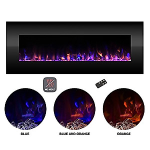 Electric Fireplace - 54 Inch No Heat Wall Mounted Fireplace with LED Flames, Remote, Timer, and Adjustable Brightness by Northwest (Black)