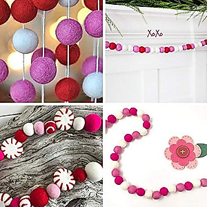 Supla 6' Long Pom Pom Garland 24 Pcs 1" Diameter Wool Felt Balls Garland Strand Red Pink Rose White Ball Garland Valentine's Day Party Garland Tree Garland for Mantel Wall Child's Room Nursery Décor
