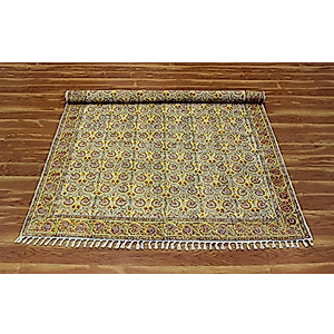 Casavani Hand Block Printed Cotton Dhurrie Floral Tassel Rug Boho Area Rug Easy Care Washable Rugs for Doormat Entryway Living Room Bedroom Hallway Balcony 12x12 Feet Square