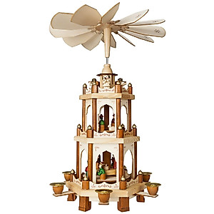 Set of BRUBAKER Christmas Pyramid 3-Tier 18 Inches + 20 Red Candles + Stick-Um Candle Adhesive