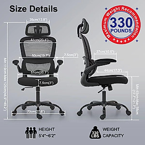 TRALT Office Chair Ergonomic Desk Chair, 330 LBS Home Mesh Office Desk Chairs with Wheels, Comfortable Gaming Chair, High Back Office Chair for Long Hours, Office Chair for Study and Work (Black)