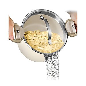 Gotham Steel 5 Quart Stock Pot Multipurpose Pasta Pot with Strainer Lid & Twist and Lock Handles, Nonstick Cooking Pot + Pasta Strainer Pot with Lid, Spaghetti Pot, Oven/Dishwasher Safe - CREAM