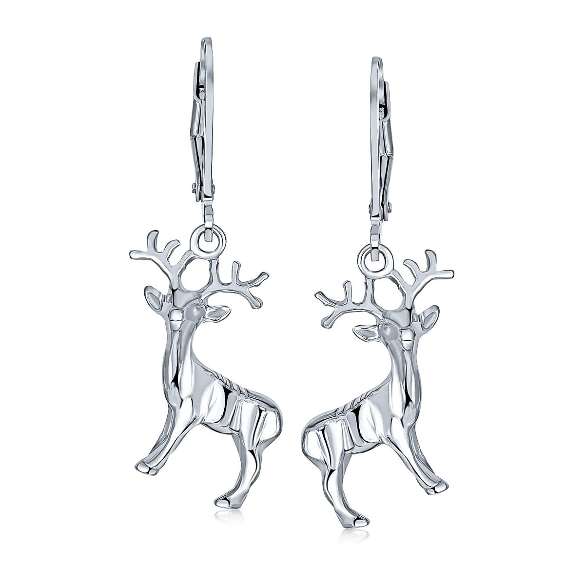 Hunter Outdoor Buck Elk Moose Antelope Christmas Rudolph Reindeer Dangle Earrings For Women Teen Lever back .925 Sterling Silver