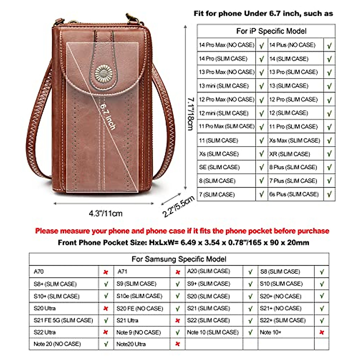 S-ZONE Women RFID Blocking Crossbody Cell Phone Purse Small Faux Leather Wallet Purse