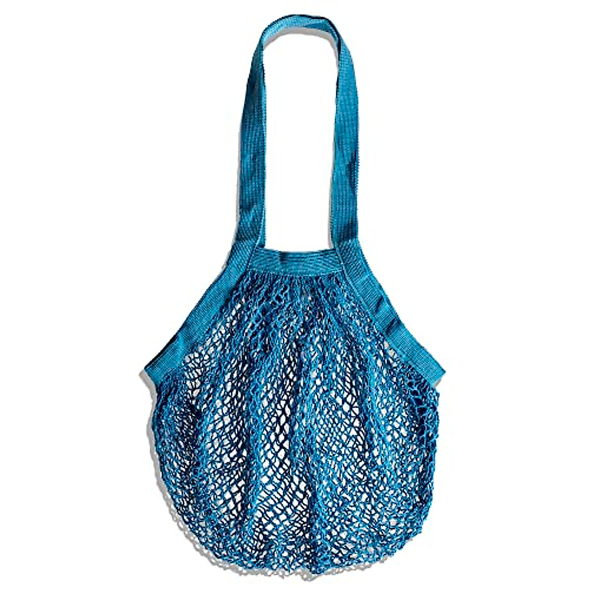 COLONY CO String Bags, Organic Cotton Mesh, Long Handles, Washable, Reusable Grocery Shopping Bags, Net Bag, Euro Tote Bag, French Style Bags, Organic Dyes, Large Capacity, 4-Pack (2 Blue + 2 Green)