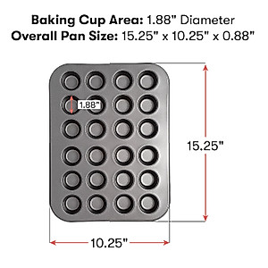 Cooking Light Heavy Duty Nonstick Bakeware Carbon Steel Mini Muffin Pan with Quick Release Coating, Manufactured without PFOA, Dishwasher Safe, Oven Safe, 24-Cup, Gray