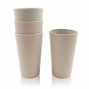 Roucerlin 4 Pack 20 OZ Wheat Cup, Unbreakable Reusable Wheat Straw Drinking Cup, Coffee, Tea, Water, Beer, Milk, Juice Cup, Stackable Travel Cup (Beige)