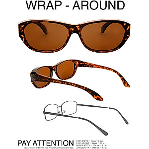 The Fresh High Definition Polarized Wrap Around Sunglasses for Wide Prescription Glasses 64mm Gift Box (F304-Tortoise, Brown)