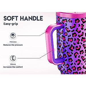 Meoky 40 oz Tumbler with Handle and Straw, Tumbler with Lid and Straw, Insulated Stainless Steel Travel Mug, 100% Leak-proof, Keeps Cold for 34 Hours or Hot for 10 Hours (Celebration)