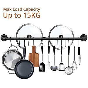 HOMGEN Kitchen Utensils Rack, 100cm Kitchen Retro Rail Wall Mounted Rack with 15 Hooks Organiser Kitchen Utensils Rack Mugs Wall Mounted Hanging Rail Rack Kitchen Pot Pan Hanging Rack for Kitchen