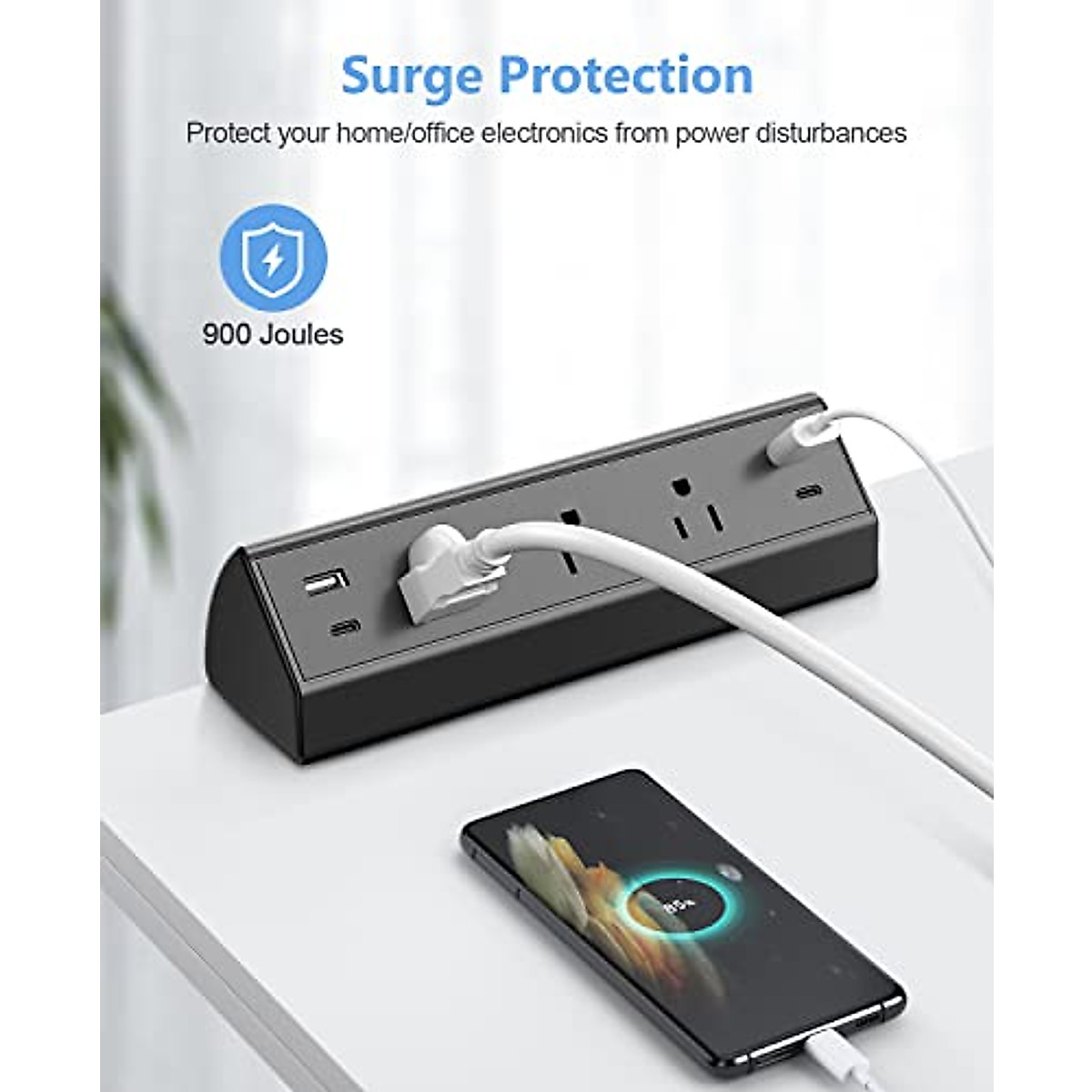 Desk Clamp Power Strip USB C,Desktop Mount Surge Protector,40W Fast Charging Station,2 PD 20W USB C Ports,3 Outlets,6FT Flat Plug,Desk Edge Power Strip for Home,Office,Fit 1.6" Tabletop Edge