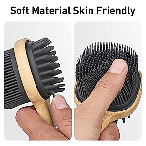 YONOY Back Scrubber for Shower Soft Silicone Long Handle Back Brush, 2 in 1 Bath and Shampoo Brush, Back Scrubber Body Exfoliator for Wet or Dry Brushing