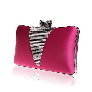 Snowskite Women's Luxury Crystals Beaded Wedding Evening Formal Cocktail Clutch Purse Bag Fuchsia