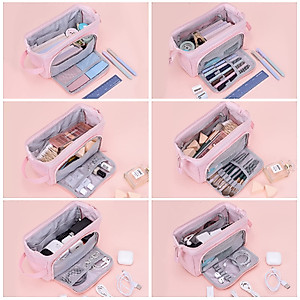 EOOUT Large Pencil Case, Big Capacity Pencil Bag with 3 Compartments, Can Hold 100 Pencils，Aesthetic School Supplies For Girls, Pink (Pink)