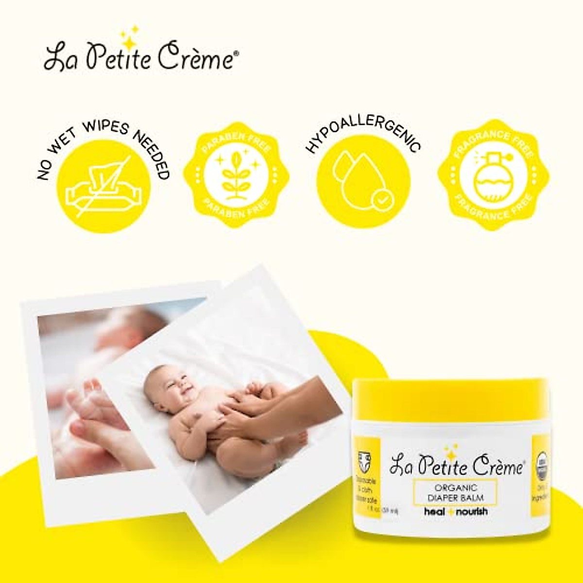 La Petite Creme French All-Natural Diaper Balm - Healing & Nourishing Diaper Cream - Gentle & Safe Baby Balm with USDA Certified Organic Beeswax and Olive Oil - Baby Essentials for Newborn (4 oz)