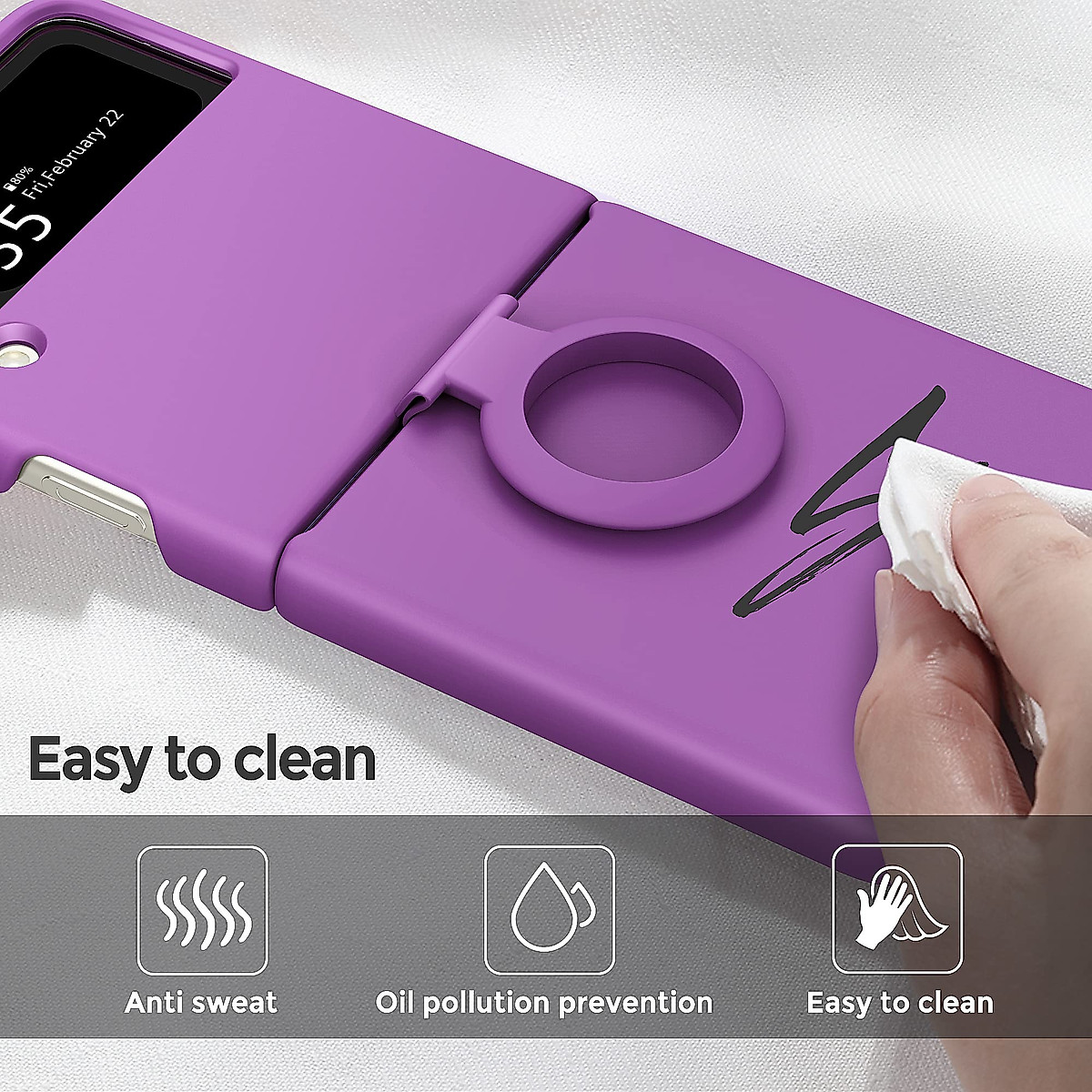 Meifei for Samsung z3 flip case,case for Galaxy z flip 3 case Silicone Dual Layer Hard Pc Soft Silicone Rubber Slim Fit Protective Phone Case for Z Flip 3 5G, Purple