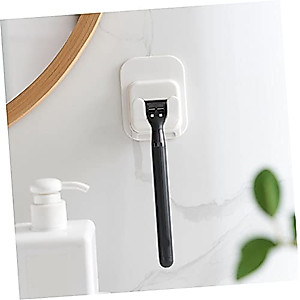 Yardwe 4pcs Paste Hook Plastic Hangers Wall Hanging Hooks Plastic Stand Adhesive Toothbrush Holder Razor Storage Rack Razor Drying Holder Shower Shaver Hooks Bathroom Supplies White Abs
