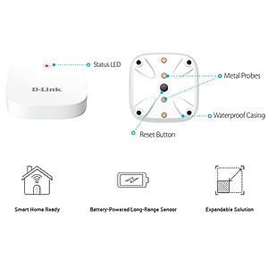 D-Link Wi-Fi Water Sensor Add-on, Long Range Battery Powered, Compatible Only with DCH-S1621KT, Whole Home with App Notifications (DCH-S163)