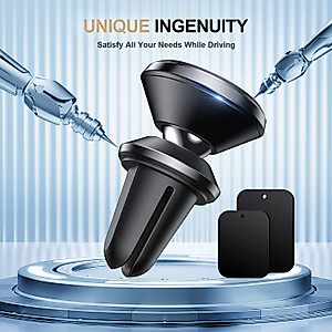 Humixx[8 Built-in Magnets Magnetic Phone Holders for Your Car [Durable ＆ Sturdy] Magnetic Phone Holder Mount for car 360° Rotation Car Vent Clip Fit for iPhone Samsung ＆ All Phones, Black