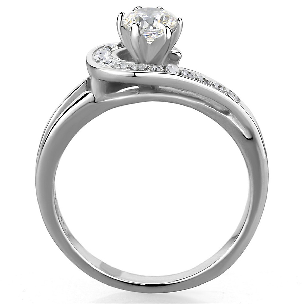 Marimor Jewelry .56 Carat Round Cut Zirconia High Polished Stainless Steel Engagement Ring Size 10