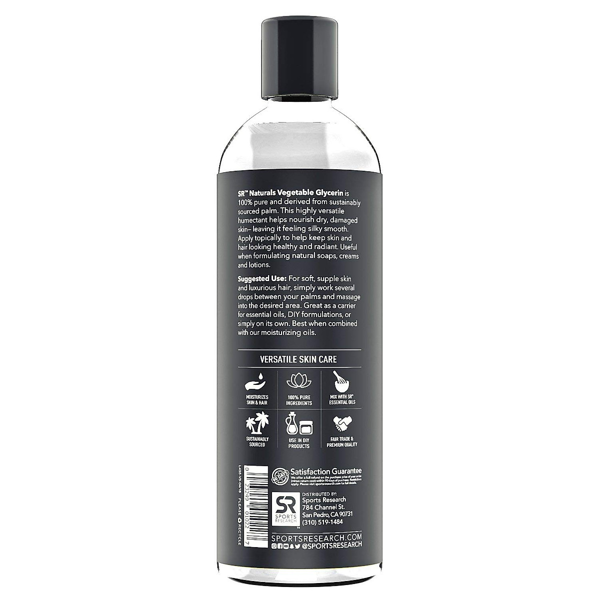 Sports Research Pure Vegetable Glycerin - 16oz | 100% Non-GMO Multi-Purpose Oil for Massage, Soap/Hand Sanitizer Making & Other DIY Products | Amazing Benefits for Hair & Skin!