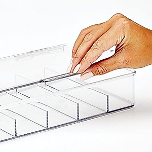 mDesign Plastic Divided First Aid Storage Box Kit with Hinge Lid for Bathroom, Cabinet, Closet - Organize Medicine, Ointments, Adhesive Bandages - 5 Sections, Ligne Collection, Clear