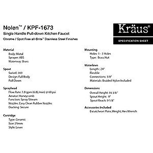 Kraus KPF-1673SFSMB Nolen Dual Function Pull, Faucets for Kitchen Sinks, Single-Handle, 16 3/8 Inch, Spot Free Stainless Steel/Matte Black