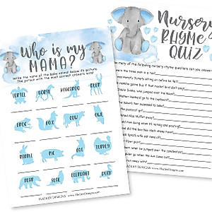 25 Elephant Word Scramble For Baby Shower, 25 True Or False Game, 25 Trivia Game, 25 Find The Guest, 25 Baby Animal Matching, 25 Nursery Rhyme Game - 6 Double Sided Cards Baby Shower Ideas